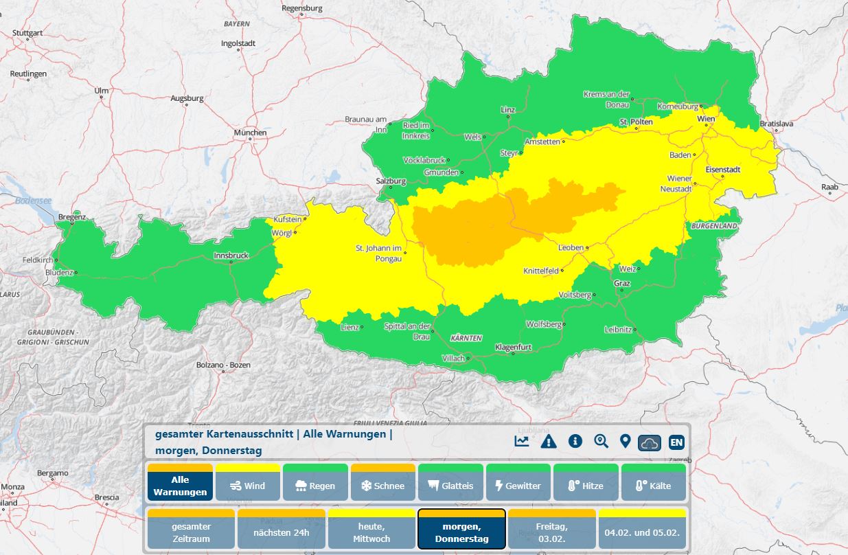 Wetterwarnung für die Steiermark - Warnelement: Sturm und Schnee ...
